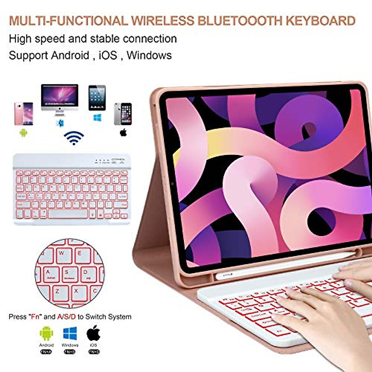 Keyboard Case for iPad Pro 11 inch (4th Gen 2022)，iPad Air 5th/4th Generation Case with Keyboard，Keyboard Case for iPad Pro 11 inch 2021(3rd Gen)/2nd/1st Gen -Wireless Keyboard- Built-in Pencil Holder