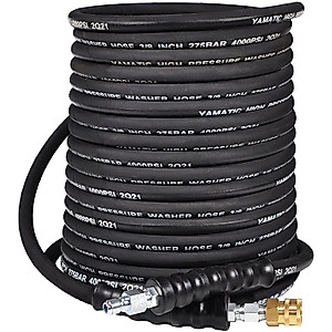 YAMATIC 3/8" Pressure Washer Hose 50FT Hot Water Power Washer Hose Max 212°F with Swivel Quick Connect, 4000 PSI Commercial Grade Steel Wire Braided & Synthetic Rubber Jacket, Kink Resistant