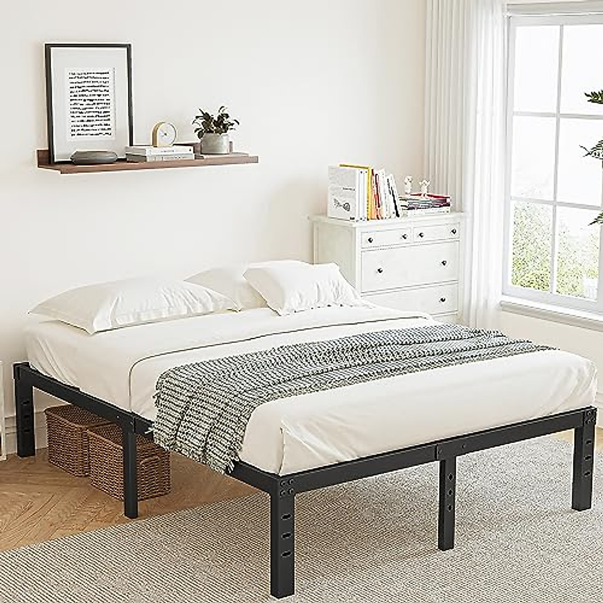 Breezehome California King Metal Bed Frame with Sturdy Wood Slats No Box Spring Needed, 18in High Heavy Duty Platform Bed Frame Cal King, Underneath Storage, Easy Assembly, Noise Free, Black