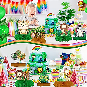 Wild One Birthday Decorations Honeycomb Centerpieces for Baby Boy Girls, Jungle Safari Theme 1st Birthday Table Centerpieces Party Supplies, Safari Animal First Birthday Table Topper Sign Decor