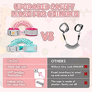 Toddler Leash 2 Pack, Kids Leashes for Backpack, Key Lock and Induction Lock, Anti Lost Wrist Links Baby Walking Harness for Travel Outdoor Activities(Light Pink+Green)