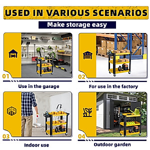 3 Tier Rolling Tool Cart, 3 Shelves Steel Utility Cart, for Warehouse & Repair Shop, 1000Lbs Load Capacity