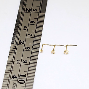 1.5mm Round Cz Gemstne 22 Gauge 9K Solid Yellow Gold L-Shaped Jeweled Nose Stud Piercing Jewelry