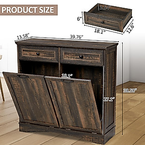 OUTGUAVA Double Tilt Out Trash Cabinet Kitchen Trash Bin Cabinet Recycling Trash Cabinet with Hideaway Drawers, 2x13 Gallons Pet Proof Trash Can Cabinet for Kitchen Living Room, Rustic Brown