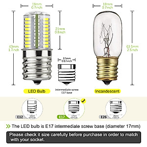 DiCUNO E17 LED Bulb Dimmable, Under Microwave Oven Appliance Light, 4W (30W Incandescent Equivalent), Daylight White 6000K, AC110-130V for Stove Top Lights, Kitchen Lighting (2-Pack)