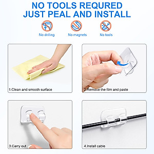 Hooks for Outdoor String Lights Clips: 25Pcs Heavy Duty Cable Clip with Waterproof Adhesive Strips for Hanging Christmas Light - Outside UV-Resistant Clear Cord Holders Outdoors Rope Organizer