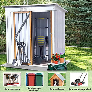 EMKK 5 X 3 Ft Outdoor Storage Shed, Galvanized Metal Garden Shed with Lockable Doors, Tool for Patio Lawn Backyard Trash Cans,Metal Sheds Lawn, White