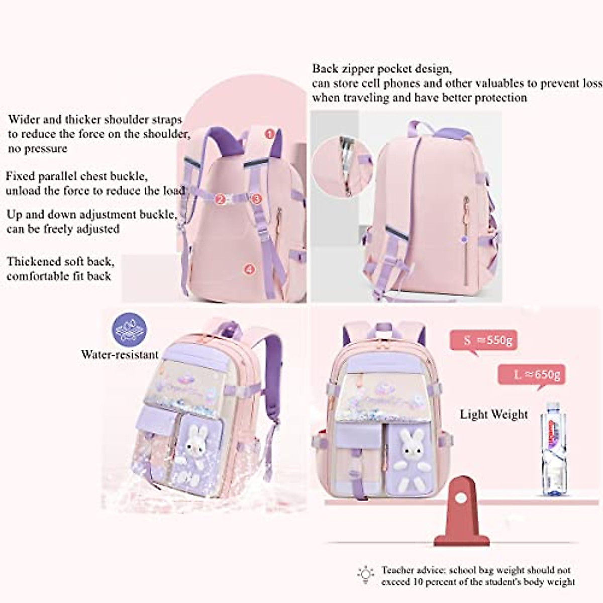 VIDOSCLA Kawaii Kids Girls Backpack Elementary Students Book Bag Primary School Bag for Teens