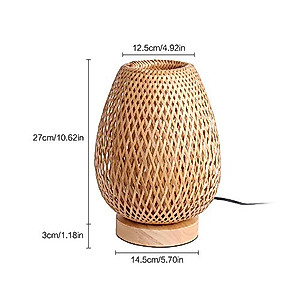 Bamboo Weaving Table Lamp with Handmade Natural Wooden Base, Eye-Caring Bedroom Bedside Night Light, Retro Desk Lamp Reading Light Home Decor, Unique Handicraft House Warmging Gift