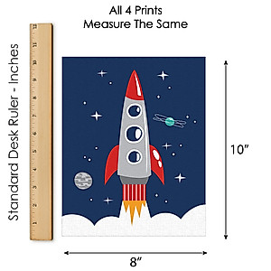 Big Dot of Happiness Blast Off to Outer Space - Unframed Rocket Ship Nursery and Kids Room Linen Paper Wall Art - Set of 4 - Artisms - 8 x 10 inches