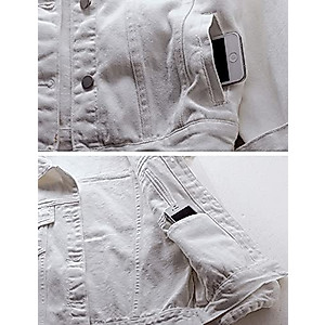 Locachy Women's Casual Denim Jacket Solid Color Basic Long Sleeve Jean Jacket Coat White XL