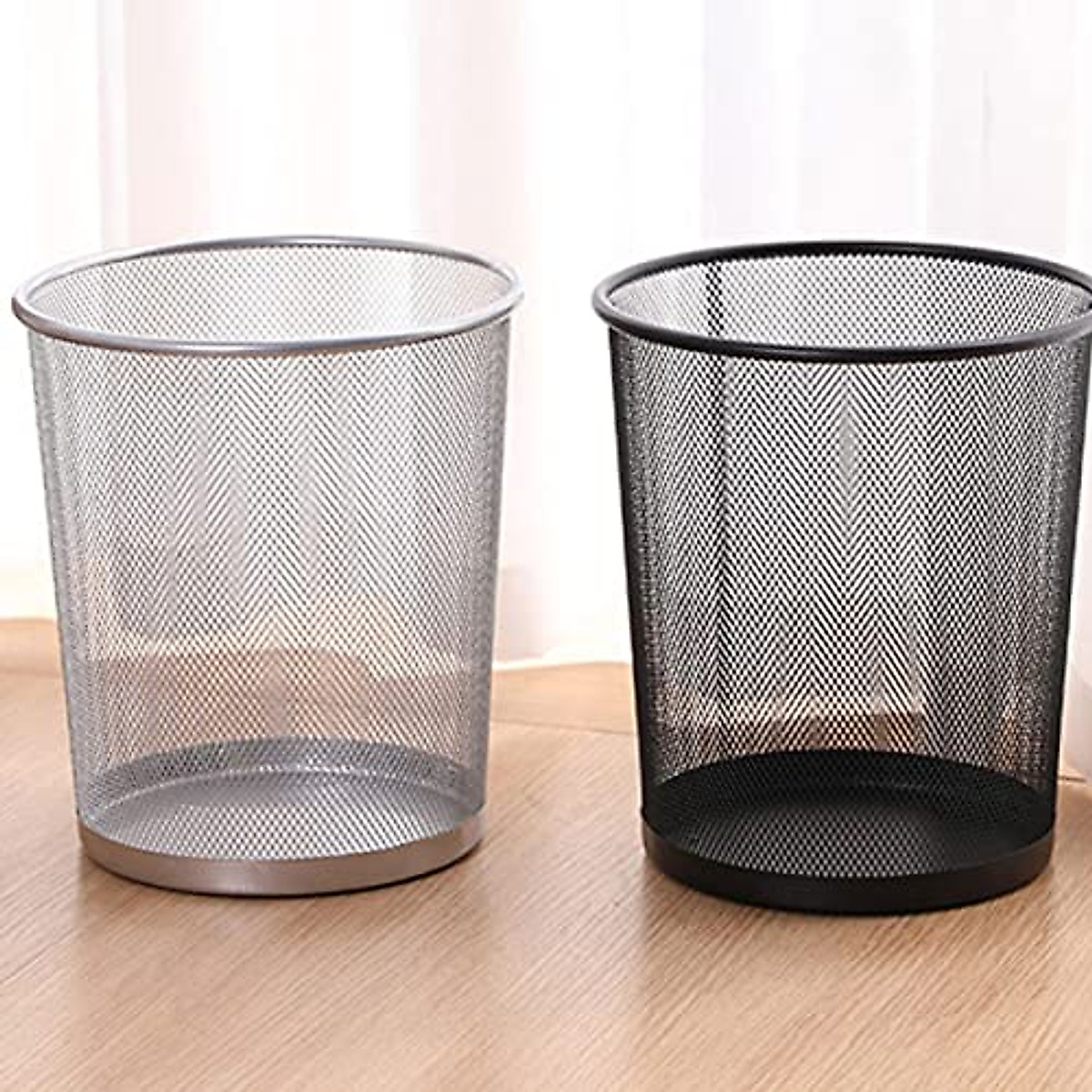 Cabilock Trash Can Stainless Metal Mesh Wastebasket Garbage Container Retro Waste Bin Steel Mesh Garbage