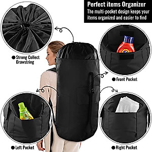 JOINPRO Laundry Bag Backpack, 125L, Extra Large with Shoulder Straps, Adjustable & Extendable Design, Hamper 3 Pockets for Laundromat, College, Travel, Camping