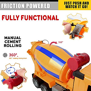 Liberty Imports 14" Oversized Cement Mixer Truck Toy - 1:22 Scale Friction Powered Construction Vehicle for Kids, Realistic Rotating Drum, Durable Big Truck for Pretend Play, Sandbox, and Outdoor Fun