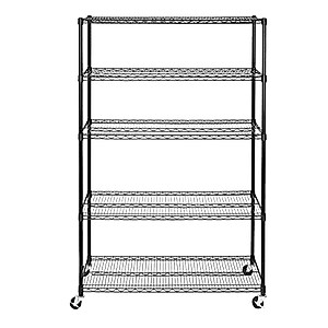 Seville Classics UltraDurable Heavy Duty NSF Solid Steel Wire Rack Storage Unit, Organizer for Garage, Warehouse, Office, Restaurant, Classroom, Kitchen, Black, 5-Tier Shelving, 48" W x 18" D