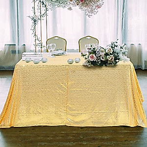 4 Pack 60 x 102 Inch Sequin Tablecloth Seamless Drape Table Cloth Fabric Rectangular Glitter Table Cover for Wedding Party Bridal Shower Baby Shower (Gold)