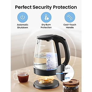 COMFEE' Electric Kettle, 1.7L Hot Water Boiler, 1500W Fast Boil, Glass Electric Tea Kettle with LED Indicator, Auto Shut-Off and Boil-Dry Protection, BPA Free