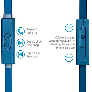 ARC Wired Earbuds in-Ear Headphones, Earphones with Microphone, Slide Volume Control Noise Isolation Ear Buds Ear Tips, 3.5mm Jack for iPhone, iPad, Samsung, Computer, Laptop, Gaming, Sports - Blue