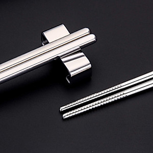 SHARECOOK Chopsticks set, 18/10 Stainless Steel Metal Korean Chopsticks, 9.45 Inches Reusable Chopsticks for Dinner, Easy to Hold, Dishwasher-safe (5 Pairs)