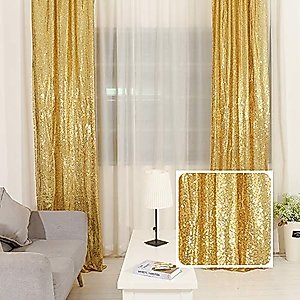 TRLYC Photography Backdrop Sequin Curtain for Wedding 2 Pieces 2 by 8 FT-Gold