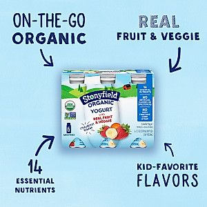 Stonyfield Organic Lowfat Yogurt Smoothies, Strawberry Banana, 3.1 oz., 6 Ct