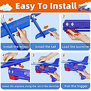 Ceekan 3-Pack LED Airplane Toy, Foam Glider with Plane Launcher - Catapult Plane with 2 Flight Modes, Kids Gifts Flying Toy for 3 4 5 6 7 8 9 10 11 12 Year Old Boys Girls