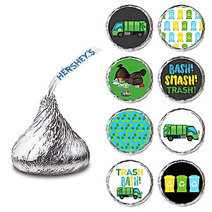 Garbage Truck Trash Bash Labels for Hershey's Kisses Chocolates by Adore By Nat - Candy Sticker Party Favor - Set of 240