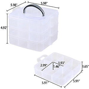 Farmoon 3 Tier Stackable Craft Storage Box with Adjustable Compartments, Small Clear Plastic Craft Box Bin, 2-Pack