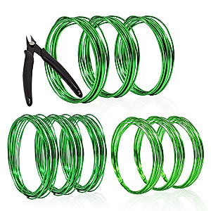 Bonsai Wire with Cutter Kit - 9 Roll Tree Training Wires 149.6 Feet Total .Anodized Aluminum Wire 1mm/1.5mm/2.0 mm Training Wire，for Bonzai Trees Indoor (149.6 Feet, Green, 9)
