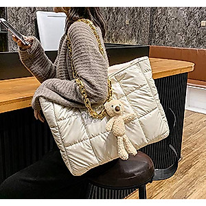 QZUnique Women Shoulder Bags Bread Bear Handbag Underarm Tote Bag Down Large Capacity Tote Handbags