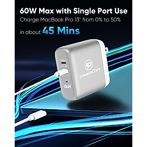 USB C Wall Charger Fast Charging - PowerlotZero 68W 2 Port GaN PD Power Adapter Plug 60W & 18W Dual USBC Foldable Laptop Charger Compatible with MacBook Pro Dell iPhone 14 13 Pro Max Plus iPad Pro