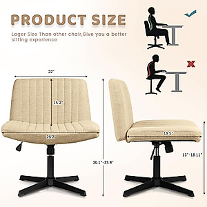 LEMBERI Fabric Padded Desk Chair No Wheels, Armless Wide Swivel Home Office Desk Chair,120° Rocking Mid Back Ergonomic Computer Task Vanity Chair for Office, Home, Make Up,Small Space (Yellow)