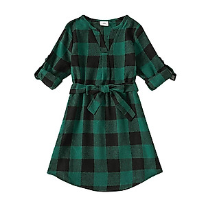 Mommy and Me Christmas Dresses Long Sleeve Santa Claus Green Red Black Buffalo Plaid Velvet Dress Fall Winter Xmas Holiday Party Mom Daughter Matching outfits Photoshoot Green Black Plaid 8-9 Years