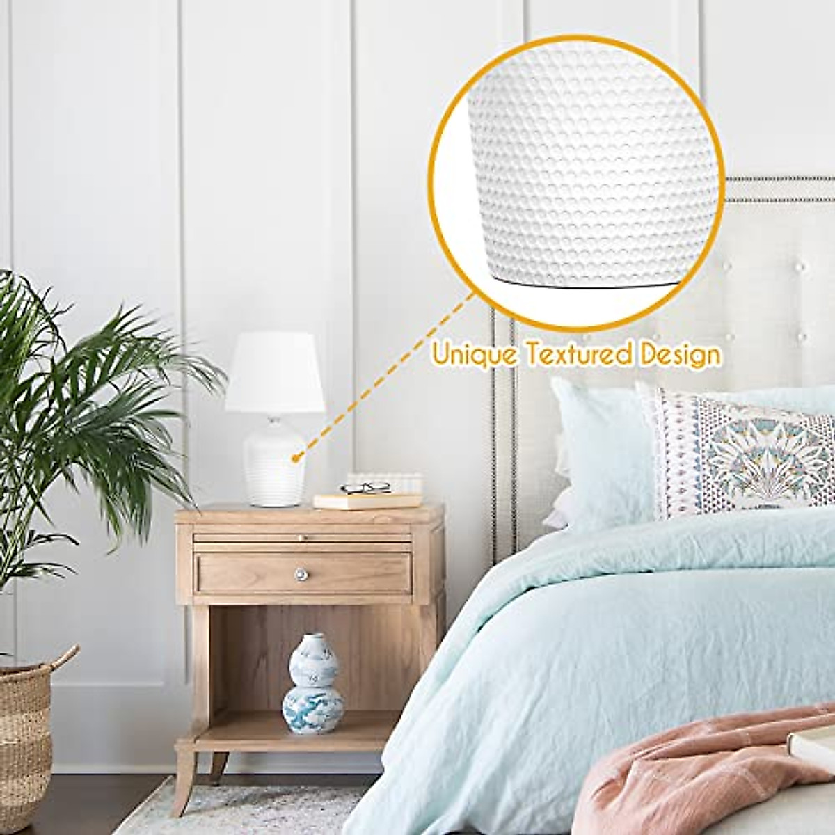 Sucolite Small Table Lamps Set of 2, Bedside Nightstand Lamps for Bedroom Kid’s Room, Cute Desk Lamps with Studded Texture Base for Reading Nursery Living Room Office, White