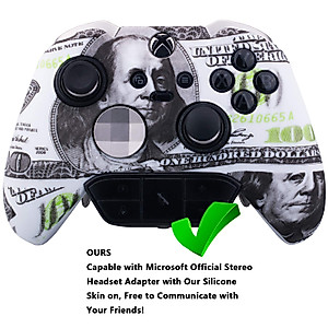 9CDeer 1 x Protective Customize Transfer Print Silicone Cover Skin US Dollars + 6 Thumb Grips Analog Caps for Xbox Elite Wireless Controller Compatible with Official Stereo Headset Adapter