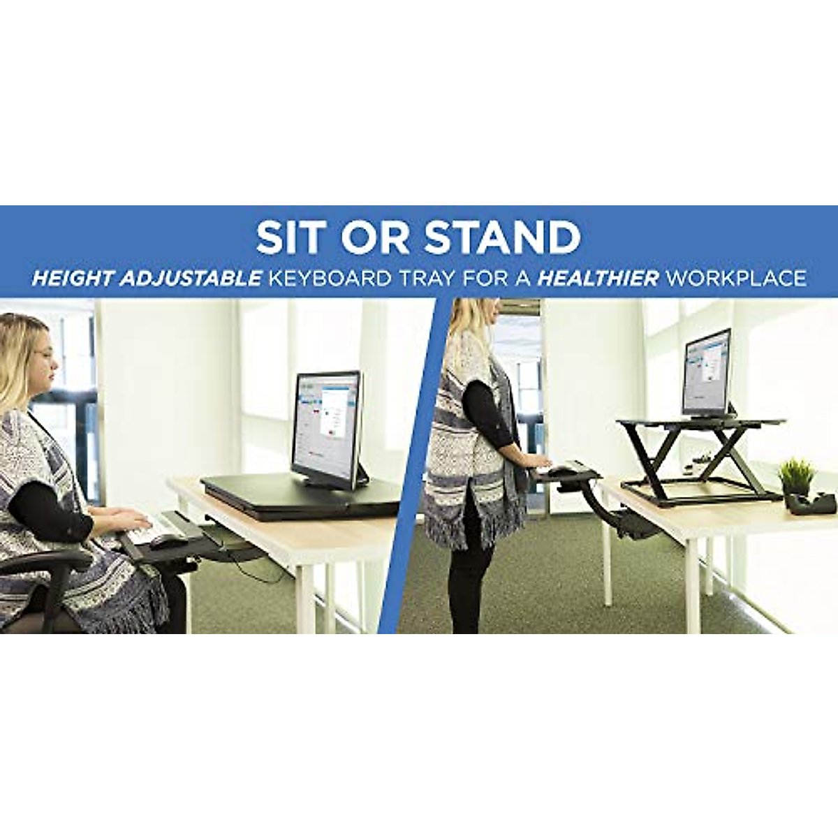Mount-It! Sit Stand Keyboard Tray, Height Adjustable Under Desk Keyboard and Mouse Drawer, Full Motion Standing Design with 13.4 Inches of Vertical Adjustment, 26.5 in Wide Platform