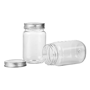 Naivees Clear Mason Jars 16 Ounce Plastic Storage Containers with Silver Screw-On Airtight Lids 20 Pack Plastic Jars,BPA Free