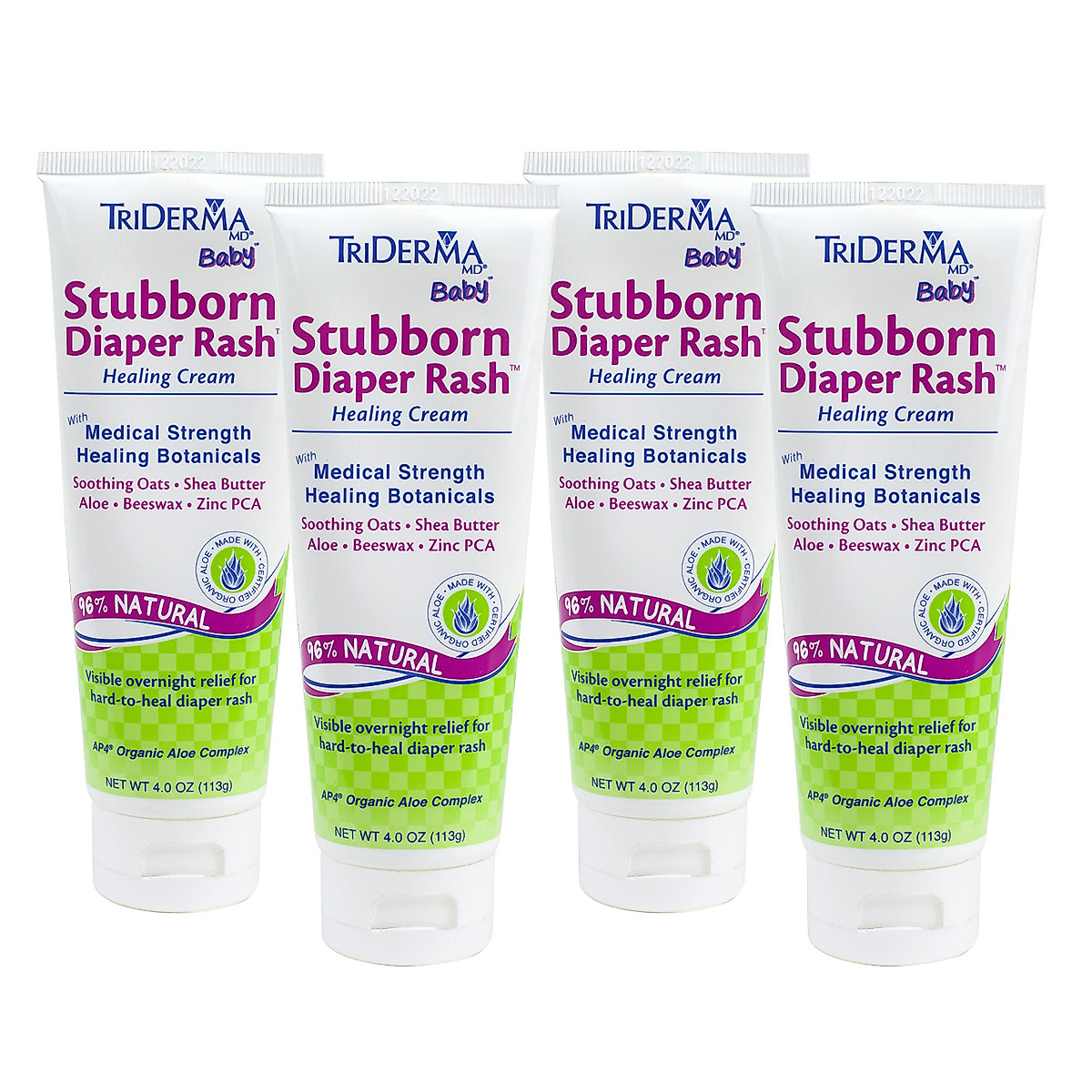 TriDerma MD Baby Stubborn Diaper Rash Healing Cream, Healing for Hard-to-Heal Diaper Rash, Treat and Prevent Diaper Rash and Seal Out Wetness, Non-Greasy Diaper Rash Ointment, 4.0 oz each, 4 Pack