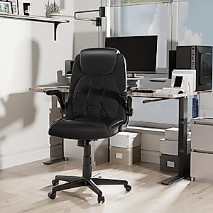 VECELO High Back, Jet Black Ergonomic Executive Chair with SGS Gas Lift, Lumbar Support, Adjustable Height and Rocking Mode, Flip-up Arms, 360°Silent Swivel for Home Office and Gaming
