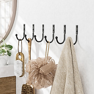 jockcaras Black Wall Hooks for Towel Storage: Holds up to 45 LBS, Larger Size for Bags, Coats, and Keys, Includes Extra Screws, Ideal for Bathroom, Kitchen, Bedroom (6 Pack)