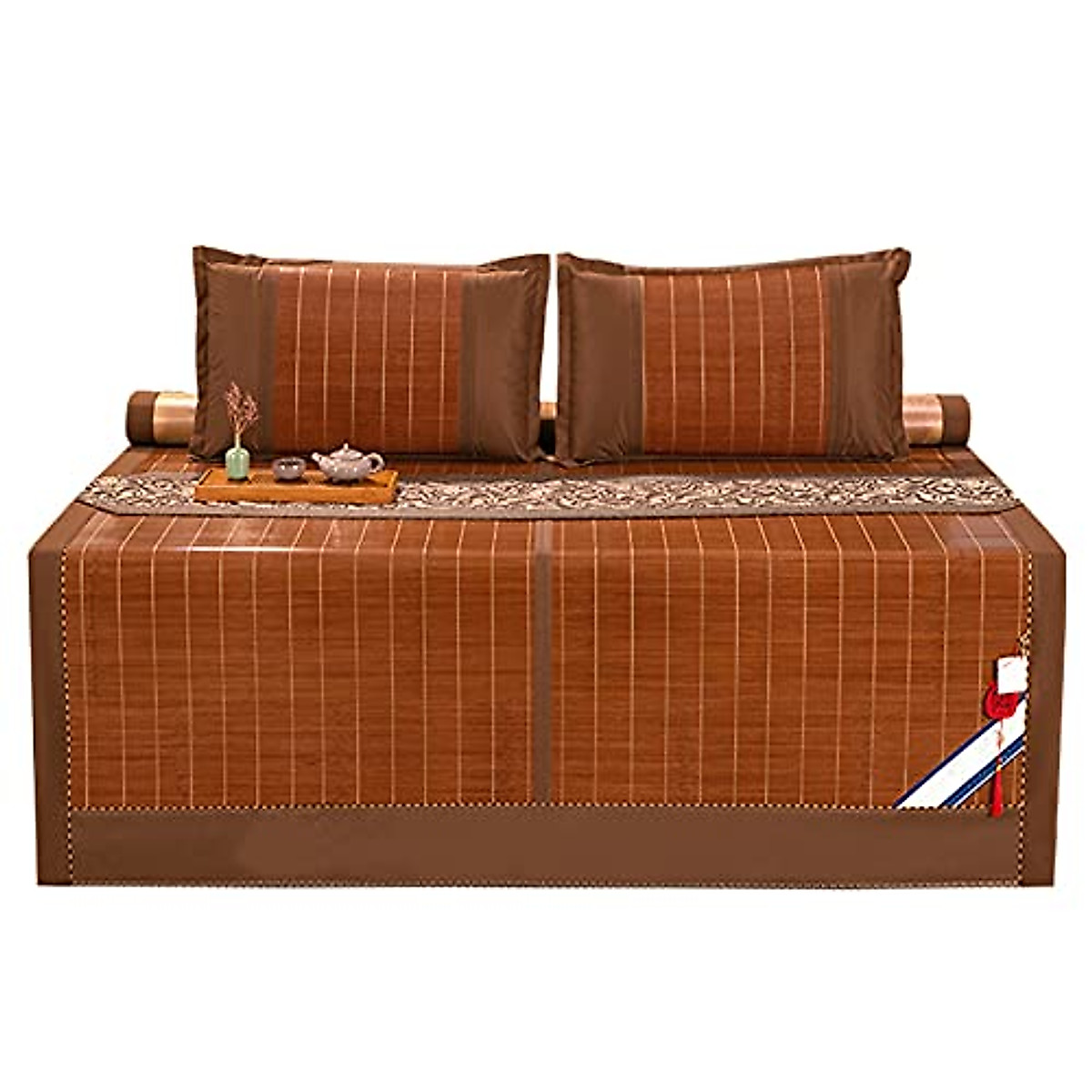 Carbonized Bamboo Summer Sleeping Mat Cooling Mattress Topper Pad,Breathable Smooth Home Double-Sided Folding Bamboo Bed Mat Ice Silk Mat Rug,for Single Double Bed School Family (W 53.2" * L 76.8")