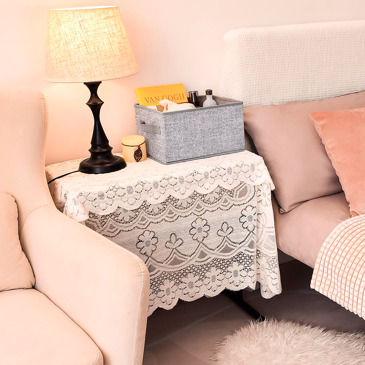 GRANNY SAYS Closet Storage Bins, Storage Baskets for Shelves, Fabric Storage Bins with Handles, Storage Boxes Decorative Containers for Living Room Bookshelf, Gray, Medium, 3-Pack