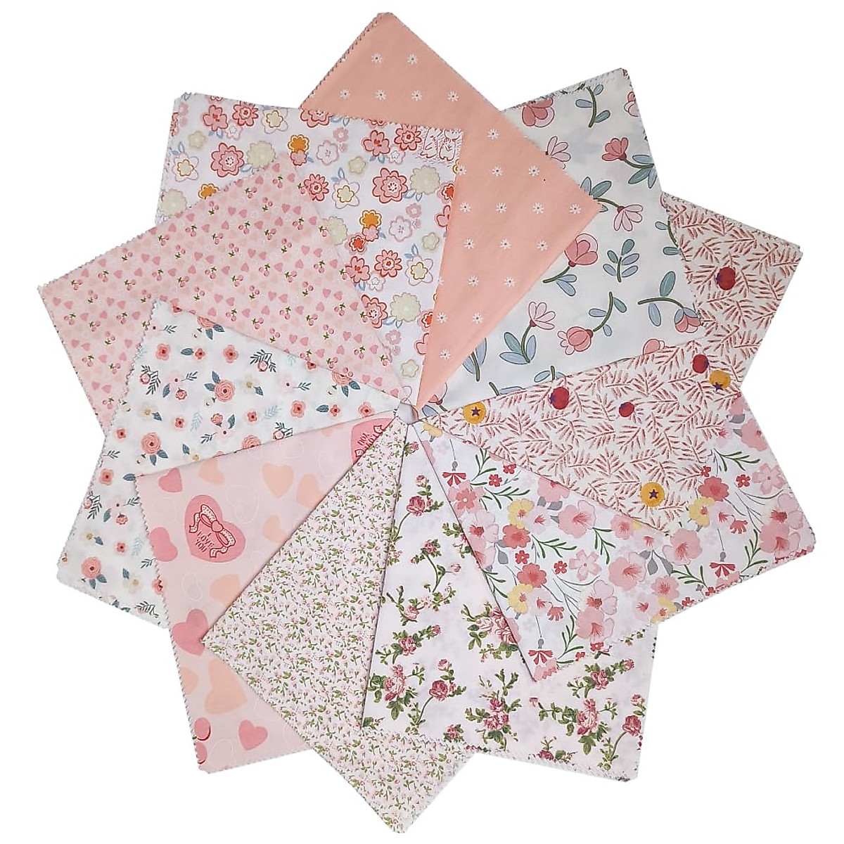 WISPAWS Fat Quarters Fabric Bundles, 10 Pcs 100% Cotton 18” x 20” (45cmx50cm) Precut Quilting Fabric Squares, Floral Prints Cotton Fabric Squares Quilting Supplies for Crafts Sewing Quilting (Pink II)