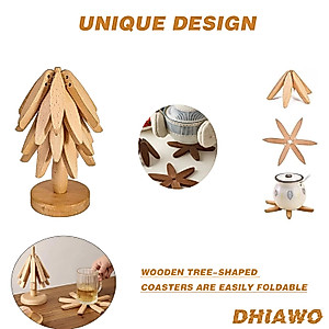 Dhiawo Wooden Tree Coaster, 2024 New Tree Coaster, Wooden Tree Coaster, Tree Shape Trivets Set, Wooden Trivets for Hot Dishes,Tree Shape Trivet Set Coaster for Teapot Hot Pots (A)