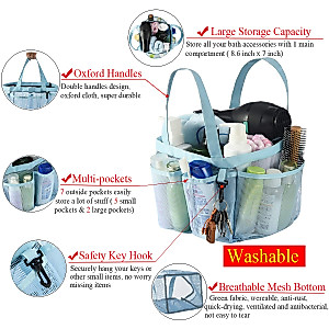 Haundry Mesh Shower Caddy Tote, Large Shower Caddy Bag for College Dorm Room Essentials, Bathroom Organizer with 8 Pockets for Beach Swimming Camp Gym