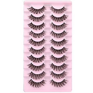 Clear Band Lashes Natural Look Wispy Mink Eyelashes Fluffy 16mm Cat Eye Lashes Pack 5D 10 Pairs Fake Eyelashes by TNFVLONEINS