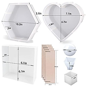 3 PCS Large Resin Molds Silicone Kit, Including Deep Hexagon, Heart, Square Epoxy Resin Casting Mold for Flower Preservation Bookends DIY Art