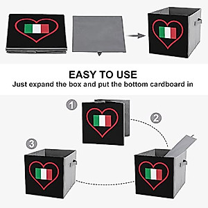 I Love Italian Red Heart Collapsible Storage Bins Basics Folding Fabric Storage Cubes Organizer Boxes with Handles
