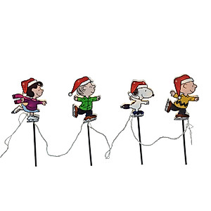 PRODUCTWORKS 12-Inch Peanuts 2D Pre-Lit Yard Art with 40 LED Lights Flat PVC Christmas Pathway Markers with Lucy, Linus, Snoopy and Charlie Brown