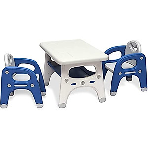 KINTNESS Kids Table and 2 Chair Set - Activity Table with Storage Shelf for Children, Toddler Table & Chair Set for Kindergarten (Blue + White)